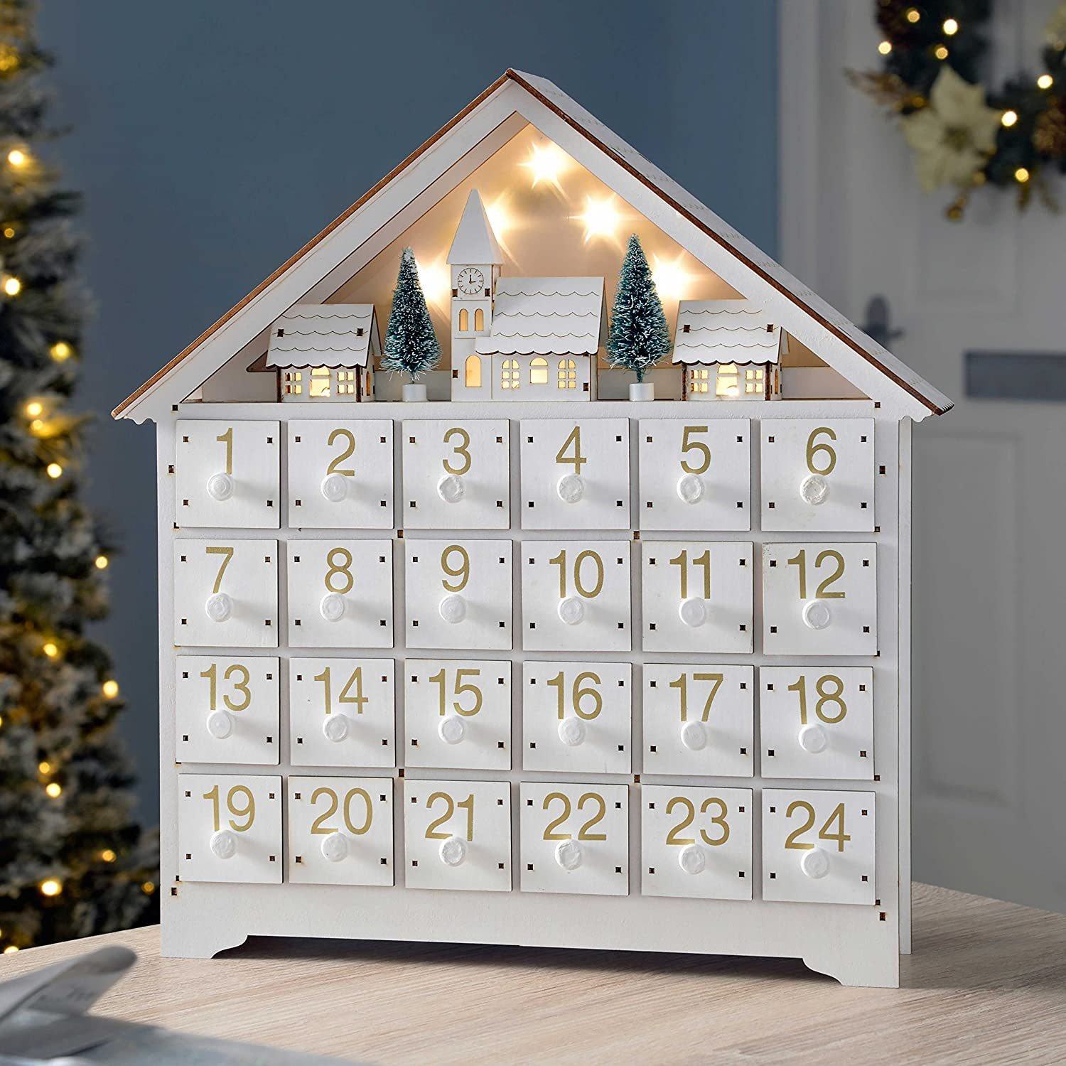 LED Light-Up Wooden Advent Calendar – 24-Day Christmas Countdown Decor ...